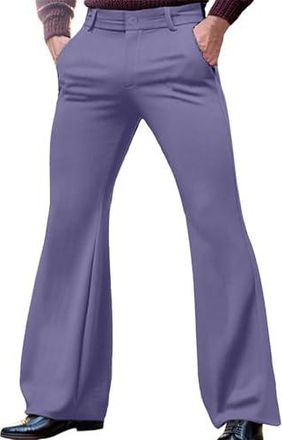 Generic Pantalon disco vintage des années 60 et 70 pour homme - Pantalon décontracté extensible - Coupe ajustée - Coupe ajustée - Pantalon évasé tendance à ja