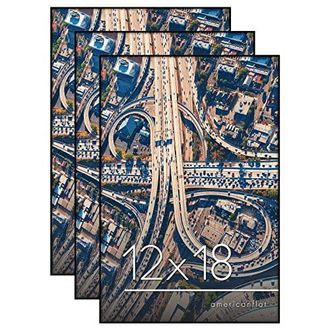 Americanflat Bilderrahmen 30,5 x 45,7 cm aus der Metropolitan Collection, mit bruchsicherem Glas, einfach von vorne zu öffnen, für die Wand, 3er-Set, Schwarz