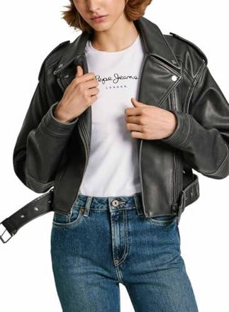 Pepe Jeans London Amalia Veste de Motard, Black (Black), L Femme