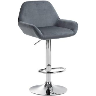 Clp Tabouret de bar Braga Velours avec pied en m&eacute;tal r&eacute;glable et pivotant Gris fonc&eacute; Chrome