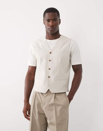 Jack & Jones Gilet de costume densemble de qualit&eacute; sup&eacute;rieure en lin m&eacute;lang&eacute; - Beige-Neutral
