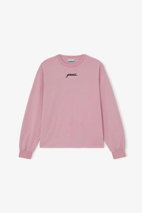 Ganni rosa Langarm-T-Shirt mit Pferdemotiv Bio-Baumwolle - Gr&ouml;&szlig;e XS