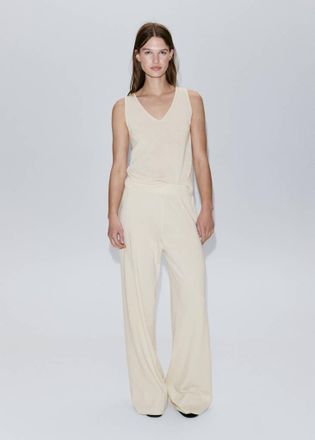 Mango Top en maille col V sable - Femme - XXS - MANGO