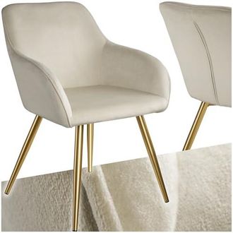 TecTake Chaise de Salle &agrave; Manger rembourr&eacute;e Moderne Fauteuil Salon Chaise Velours Design Scandinave Pieds en Acier Dor&eacute; &Eacute;l&eacute;gant avec Accoudoirs pour Coiffeuse