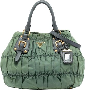 Prada Shopper - Tessuto Gaufre Tote - Gr. unisize - in Gr&uuml;n - f&uuml;r Damen