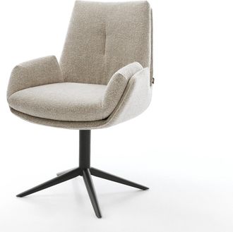 DELIFE Drehstuhl Clea-Flex Webstoff Soft Beige Fu&szlig;kreuz Schwarz 360&deg; drehbar Wippfunktion, Esszimmerst&uuml;hle