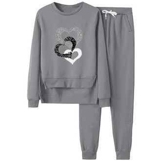 Generic 2026 - Costume d&eacute;contract&eacute; pour femme - Col rond - Manches longues et pantalon - Pour lautomne et lhiver, gris, XL