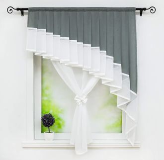 Joyswahl Voile Raffrollo schöne Fertig Gardine transparente Raffrollo mit Falten »Stephanie« Doppelschicht Bändchenrollo BxH 140x140cm Grau 1er Pack