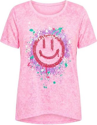 Miamoda T-Shirt T-Shirt A-Linie Ausbrennerjersey bunter Smiley
