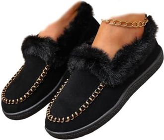 Generic Chaussons fermés en peluche pour femme, chaussures chaudes, confortables et antidérapantes en coton pour lintérieur et lextérieur. (Black,39)