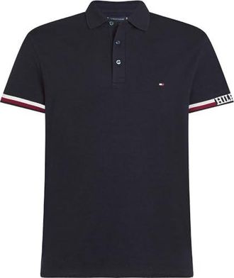 Tommy Hilfiger MONOTYPE Flag Cuff Slim FIT Polo MW0MW33585 Manches Courtes, Bleu (Desert Sky), S Homme