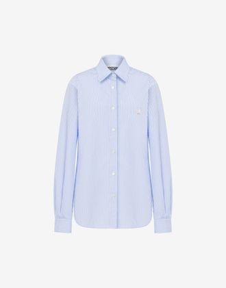 Moschino Chemise en popeline rayée Goose Embroidery - Bleu