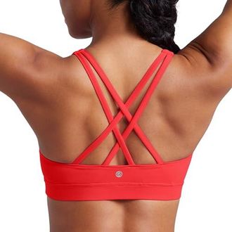 CRZ YOGA Femme Dos Crois&eacute; Soutien-Gorge de Sport Yoga Fitness Coussinet Amovible sans Armature Rouge Profond S