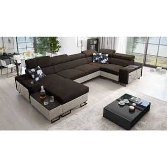 KAISER Gro&szlig;es Ecksofa f&uuml;r das Wohnzimmer mit Bar und Schlaffunktion melody iv mini Tauro/Freya Beige/Braun