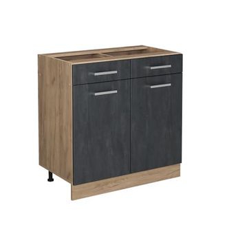 Vicco Meuble Cuisine R-Line, B&eacute;ton Noir, 80cm sans PT