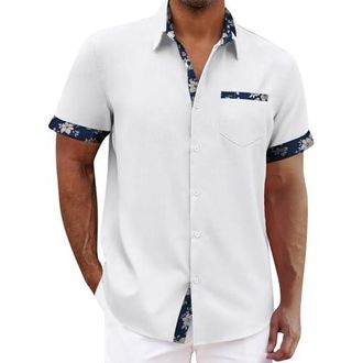 Generic Chemise hawa&iuml;enne boutonn&eacute;e &agrave; manches courtes pour homme - Coupe droite - Style d&eacute;contract&eacute; - Tropical - Vacances - Printemps - Avec poches, blanc, XX