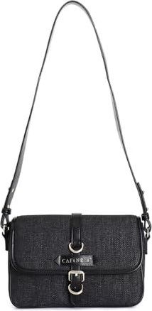 Caf&egrave;noir Sac Bandouli&egrave;re &Agrave; Rabat En Paille, Pour Femme, Couleur Noir, Taille Taille Unique