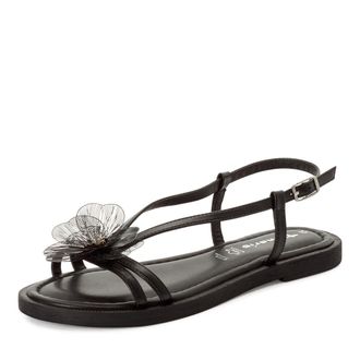Tamaris Damen Sandalette Leder flach, schwarz, 38 EU