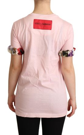 Dolce & Gabbana Floral Roses Print with Ruffle Appliqu&eacute; T-Shirt - Pink