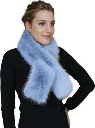 Lina & Lily &Eacute;charpe Col Femme Hiver avec Fente en Fausse Fourrure Poils Longs (Bleu Ciel)