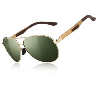 CGID Sonnenbrille Herren Pilotenbrille Polarisiert Al-Mg Metallrahmen Fliegerbrille UV400 Schutz CAT3 CE Fahren Angeln mit Lederetui