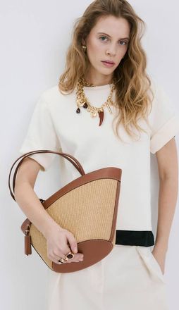 Mango Sac cabas en toile &agrave; contraste marron moyen - Femme - Taille unique - MANGO