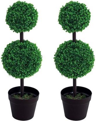 OUTSUNNY plantes artificielles set de 2 grandes plantes artificielles 67 cm avec 2 boules, arbre artificiel en plastique dans un pot, arbre artificiel comme un