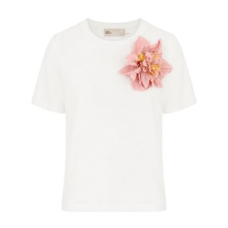 Tory Burch Femme, Tops, Blanc, Taille: 40 FR T-shirt en coton orn&eacute;