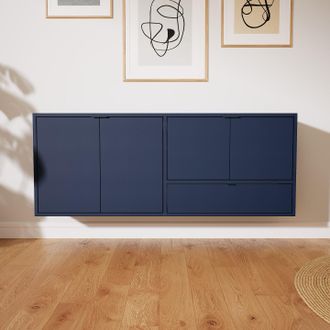 MYCS Hängeschrank Blau - Wandschrank: Schubladen in Blau & Türen in Blau - 151 x 60 x 34 cm, konfigurierbar