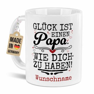 Tassendruck Personalisierte Tasse mit Name - Gl&uuml;ck ist einen Papa wie dich zu haben - Geschenk zum Vatertag, Geburtstag - Keramik, 300 ml, Wei&szlig;