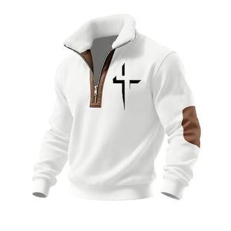 Generic Sweat-shirt sans capuche pour homme - Col roul&eacute; - Avec fermeture &eacute;clair 1/4 - T-shirt &agrave; manches longues - Col moelleux - T-shirt dext&eacute;rieur - Pull en 