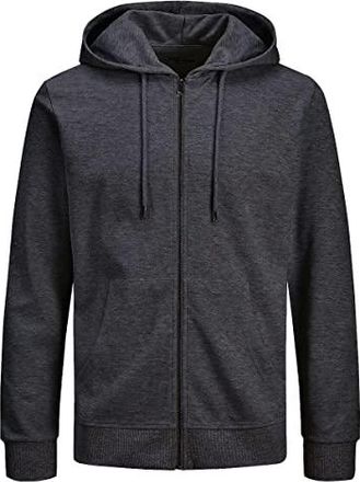 Jack & Jones JJEBASIC Sweat à capuche zippé pour homme, gris foncé chiné/REG, 3XL, gris foncé, 3XL
