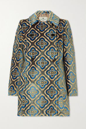 Etro Manteau &Agrave; Double Boutonnage En Velours Jacquard - Bleu