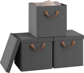 Woltu Faltbare Aufbewahrungsboxen 3 St&uuml;ck, Stoffboxen mit Deckel und Metallrahmen, Aufbewahrungsw&uuml;rfel f&uuml;r Wohnzimmer, Schlafzimmer, Arbeitszimmer, Mehrzwec