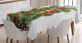 Abakuhaus Weihnachten Tischdecke, Noel-Verzierungen, Inn und Outdoor Bereich geeignet Waschbar Druck Klare Farben Kein Verblassen, 140 x 240 cm, Grün Rot Weiß
