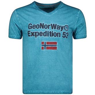 Geographical Norway Jimdo Men - Tee Shirt Homme - T shirt Fashion Coupe Reguliere - Vetements Manches Courtes Marque - Tshirt Printemps Ete Automne (Bleu L)