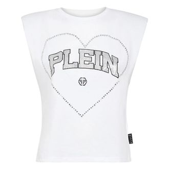 Philipp Plein Femme, Tops, Blanc, Taille: 44 FR Strass Tank Top Heart
