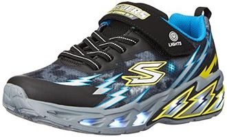 Skechers Garçon Light Storm 2.0 Fashion-Sneakers, Black Textile Synthétique Blue Yellow Trim, 33.5 EU