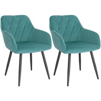 Woltu Woltu - Lot de 2 Chaise Salle &agrave; Manger Chaise de Cuisine en Velours, Assis Rembourr&eacute; et Pieds en M&eacute;tal, Vert Turc