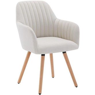 Vente-Unique Vente-unique - Chaise avec accoudoirs - Tissu et pieds bois de h&ecirc;tre - Cr&egrave;me - eleana