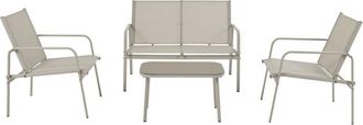 DRAWER Salon de jardin 4 places en m&eacute;tal et textil&egrave;ne - Beige - Kallia