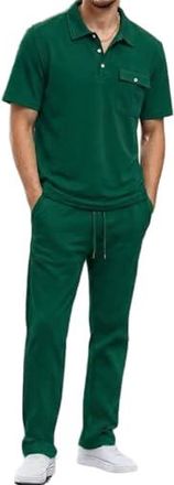Generic Tenue d&eacute;contract&eacute;e &agrave; manches courtes pour homme avec chemise et pantalon de couleur unie 2 pi&egrave;ces avec poches, Vert, XL