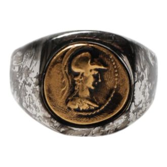 Dolce & Gabbana Femme, Accessoires, Brun, Taille: 62 MM Bague en laiton bicolore gravée avec logo