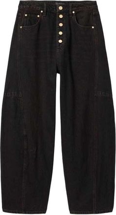 AllSaints Carter Jeans mit Knopfleiste in &uuml;berf&auml;rbtem Braun