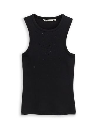 Tom Tailor Damen 1048975 RIPP-Top mit Glitzer, 14482-Deep Black, M