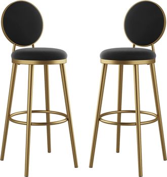 Generic Barhocker-Set, 2Er-Set, Schwarze Metall-K&uuml;cheninselhocker mit Runder, Gepolsterter R&uuml;ckenlehne, Samtkissen Und Fu&szlig;st&uuml;tze, Moderne Fr&uuml;hst&uuml;cksbar