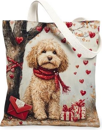 Generic Sac fourre-tout r&eacute;utilisable en toile pour la Saint-Valentin Motif chien cockapoo 33 x 38 cm