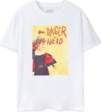 Grease Womens T-Shirt à Manches Courtes | Adultes Danger Ahead Sandy Mode Graphic Tee | Top Fantaisie emblématique à Manches Courtes Blanc | Cadeau de Marcha