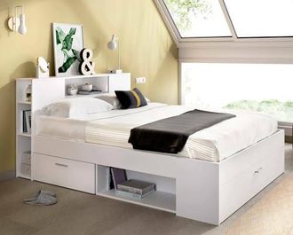 Dmora Doppelbett Fariola, Struktur des Container-Betts, Sommier mit Verkleidung, Matratzenhalterstruktur, 150x219 h95 cm, Wei&szlig;