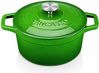 VANCASSO Cocotte Ronde en Fonte &Eacute;maill&eacute;e 3L, 22cm, x11cm, 4kg, Marmite avec Couvercle Pour Tous Feux dont Induction Vert
